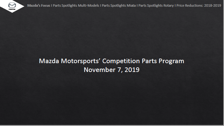 Competition Parts Catalogue: Version 1 – Mazda Motorsports